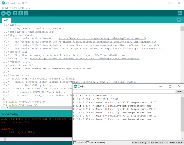 PRODINo ESP32 versions examples - KMP Electronics Ltd